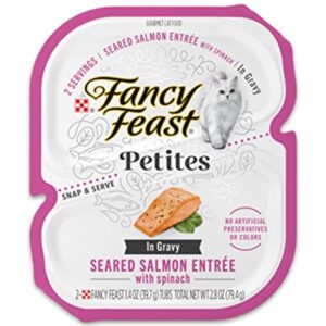 Fancy Feast Petite Gravy Variety, 4 Flavors, 2(Each); Ocean Whitefish, Seared Salmon,Grilled Chicken and Roasted Turkey Wet cat Food .Total of 08 Trays. Plus a Noisy Cat Toy Ball