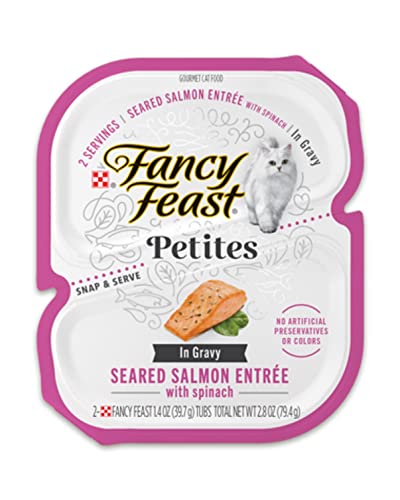 Fancy Feast Petite Gravy Variety, 4 Flavors, 2(Each); Ocean Whitefish, Seared Salmon,Grilled Chicken and Roasted Turkey Wet cat Food .Total of 08 Trays. Plus a Noisy Cat Toy Ball