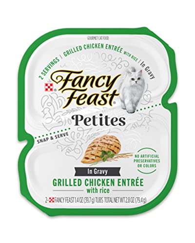 Fancy Feast Petite Gravy Variety, 4 Flavors, 2(Each); Ocean Whitefish, Seared Salmon,Grilled Chicken and Roasted Turkey Wet cat Food .Total of 08 Trays. Plus a Noisy Cat Toy Ball