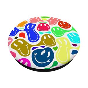 aesthetic trippy colorful liquid swirl dripping smile face PopSockets Swappable PopGrip