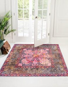 unique loom mangata collection area rug - mona (square 5' 3" x 5' 3", pink/beige)