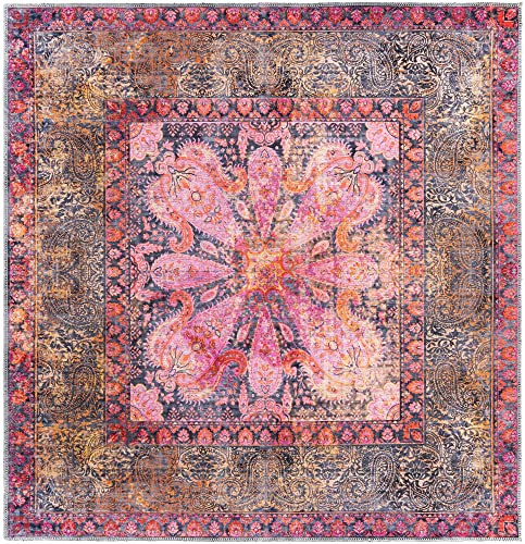 Unique Loom Mangata Collection Area Rug - Mona (Square 5' 3" x 5' 3", Pink/Beige)