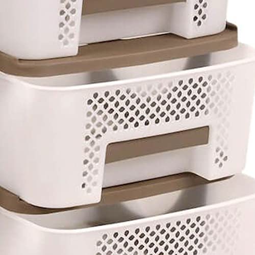 Homeplast Vesta Perforated Plastic 3 Drawer Home Storage Indoor/Outdoor Organizer Shelf Unit with Perforated and Ventilated Drawers, Beige