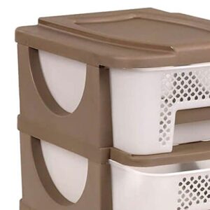 Homeplast Vesta Perforated Plastic 3 Drawer Home Storage Indoor/Outdoor Organizer Shelf Unit with Perforated and Ventilated Drawers, Beige