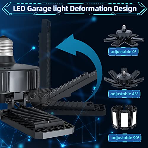 YIBEYYDS LED Garage Lights 200W 20000ML 2 Pack, 6500K Garage Lights Garage Lights Ceiling LED with 7+1 Deformable Panels, LED Garage Ceiling Lights for Garage, Workshop, Basement Support E26/E27