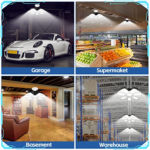 YIBEYYDS LED Garage Lights 200W 20000ML 2 Pack, 6500K Garage Lights Garage Lights Ceiling LED with 7+1 Deformable Panels, LED Garage Ceiling Lights for Garage, Workshop, Basement Support E26/E27