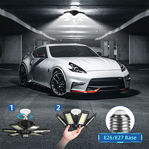 YIBEYYDS LED Garage Lights 200W 20000ML 2 Pack, 6500K Garage Lights Garage Lights Ceiling LED with 7+1 Deformable Panels, LED Garage Ceiling Lights for Garage, Workshop, Basement Support E26/E27