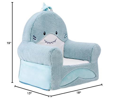 Soft Landing Sweet Seats, Premium and Comfy Toddler Lounge Chair with Carrying Handle & Side Pockets, Light Grey Shark