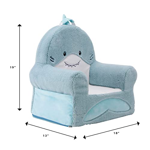 Soft Landing Sweet Seats, Premium and Comfy Toddler Lounge Chair with Carrying Handle & Side Pockets, Light Grey Shark