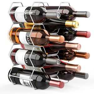 Buruis Countertop Wine Rack - 14 Bottle Wine Holder for Red White Wine Storage - Freestanding Metal Wine Rack - Small Tabletop Wine Rack - 3 Tier Modern Wine Bottle Holder (Silver)