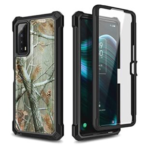 NZND Case for TCL Stylus 5G with Tempered Glass Screen Protector, Full-Body Protective Shockproof Rugged Bumper Cover, Impact Resist Durable Phone Case (Camo)