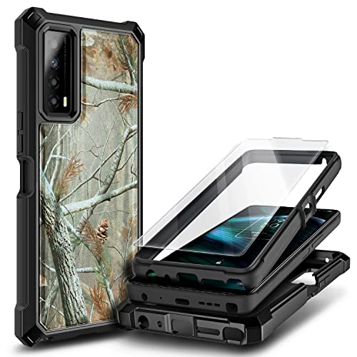 NZND Case for TCL Stylus 5G with Tempered Glass Screen Protector, Full-Body Protective Shockproof Rugged Bumper Cover, Impact Resist Durable Phone Case (Camo)