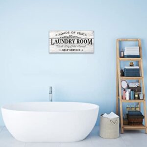 Laundry Room Wall Art Laundry Sign Laundry Wall Decor | Wash Dry Fold Repeat | Retro Laundry Room Decor Black Quote Art Prints Wood Background Home Living Room Decorations Framed 24X12 Inch