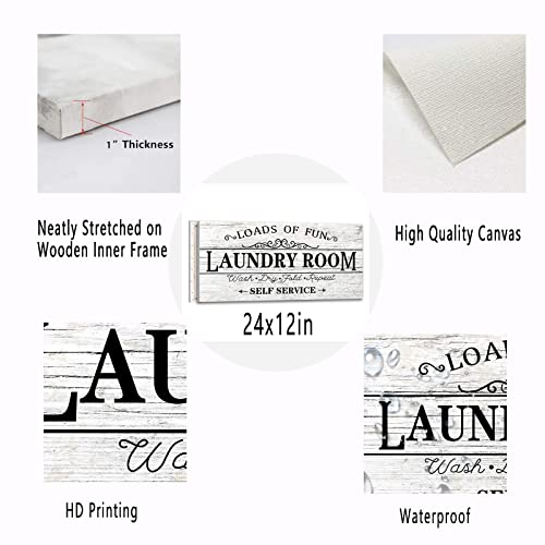 Laundry Room Wall Art Laundry Sign Laundry Wall Decor | Wash Dry Fold Repeat | Retro Laundry Room Decor Black Quote Art Prints Wood Background Home Living Room Decorations Framed 24X12 Inch