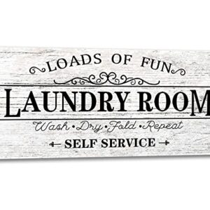 Laundry Room Wall Art Laundry Sign Laundry Wall Decor | Wash Dry Fold Repeat | Retro Laundry Room Decor Black Quote Art Prints Wood Background Home Living Room Decorations Framed 24X12 Inch