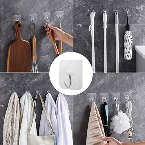 JIQGOZBAN 10 Packs Wall Hooks 13lbs(Max) Transparent Reusable Adhesive Hooks for Hanging Heavy Duty, Waterproof and Oilproof, Bathroom Kitchen Hanging Hooks