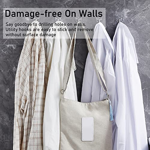 JIQGOZBAN 10 Packs Wall Hooks 13lbs(Max) Transparent Reusable Adhesive Hooks for Hanging Heavy Duty, Waterproof and Oilproof, Bathroom Kitchen Hanging Hooks