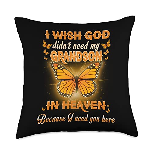 Grandson Forever My Angel Missed Memories Sympathy I Wish God Didn't Need Heaven Lost Grandson Throw Pillow, 18x18, Multicolor