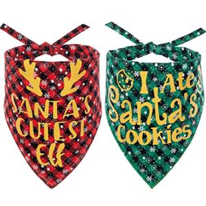 pawnisaw dog christmas bandanas - cute snowflake bronzing plaid dog holiday bandanas triangle bibs dog kerchief set scarfs for girl boy small medium large dogs