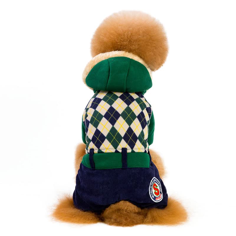 Checkered Pet Poodle Teddy Dog Clothes Sweater Warm 4Leg Dogs Plush Clothes Coat Winter Small Dogs British Style Grid Apparel for Dogs Small to Medium (X-Large, Green)