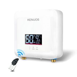 kenuos 7500w 220v/240v electric tankless, constant temperature instant hot water heater with remote control digital display on demand hot water heater for home kitchen indoor