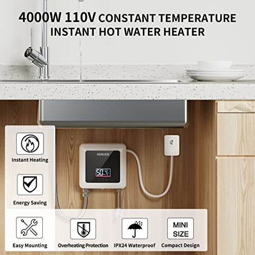 KENUOS 7500W 220V/240V Electric Tankless, Constant Temperature Instant Hot Water Heater with Remote Control Digital Display On Demand Hot Water Heater for Home Kitchen Indoor