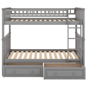 Harper & Bright Designs Bunk Beds Twin Over Twin with Storage, Twin Bunk Beds with 2 Drawers, Wooden Storage Bunk Bed with Safety Rail and Ladder,Can be Convertible to 2 Beds,Grey