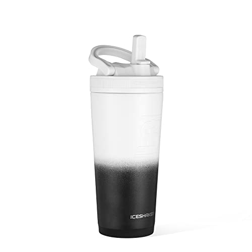 Ice Shaker 26 Oz Sport Bottle, Stainless Steel Water Bottle with Straw Lid, As Seen on Shark Tank, Insulated Water Bottle and Sports Water Bottle, Black and White