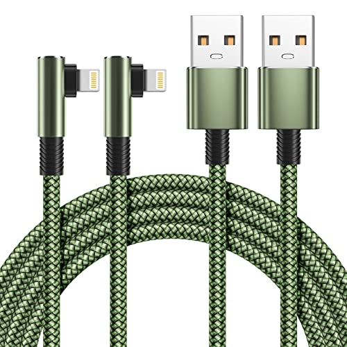 Yosou iPhone Charger 90 Degree 6FT 2Pack, Apple Certified Lightning Cable Braided Fast Charging Cord Right Angle Phone Charger iPhone Compatible with iPhone 13 12 11 Pro XR XS 10 8 7 6 6s - Green