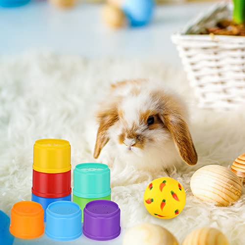 9 Pack Stack up Bunny Cups and Treat Ball for Bunny Toys Rabbit Food Dispenser Rabbit Stacking Cups Snack Ball Rabbit Toys Snack Cups Rainbow Colors Plastic Nesting Toys for Small Animals Rabbits