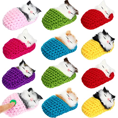 12 Pcs Sleeping Cats in Slipper Kids Cat Doll Toy Bulk Fluffy Mini Cat with Meows Sounds Stuffed Kitty in Shoe for Easter Home Party Girls Gift Decor (Sleeping Cat Style)