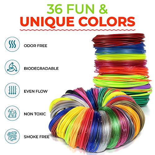 3D Pen Filament with Silicon Design Mat and Compatible Stencils Book with 12 Templates - 1.75mm PLA Plastic Refills - 360 Feet of Assorted Filament for 3D Drawing and Doodling