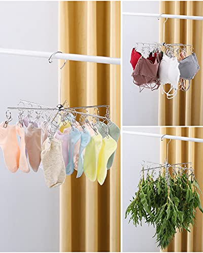 WYCQKL Clothes Drying Rack 24 Clips, Space Saving 360° Rotatable Hook Bra Hanger for Towel, Socks, Baby Clothes, Herbs