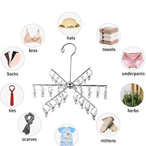 WYCQKL Clothes Drying Rack 24 Clips, Space Saving 360° Rotatable Hook Bra Hanger for Towel, Socks, Baby Clothes, Herbs