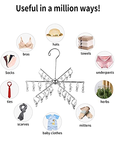 WYCQKL Clothes Drying Rack 24 Clips, Space Saving 360° Rotatable Hook Bra Hanger for Towel, Socks, Baby Clothes, Herbs