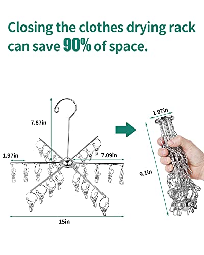 WYCQKL Clothes Drying Rack 24 Clips, Space Saving 360° Rotatable Hook Bra Hanger for Towel, Socks, Baby Clothes, Herbs