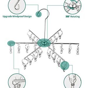 WYCQKL Clothes Drying Rack 24 Clips, Space Saving 360° Rotatable Hook Bra Hanger for Towel, Socks, Baby Clothes, Herbs