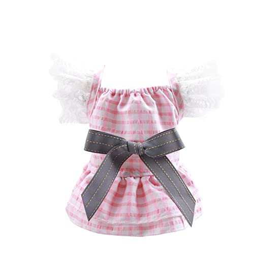 Toysructin Pet Dress Girl with Bow, Sweet Plaid Dog Princess Dresses Comfy Lace Sleeves Dogs Clothes for Spring Summer Autumn, Cute Cat Dog Skirt Thin Puppy Skirts Apparel for Small Medium Large Pets