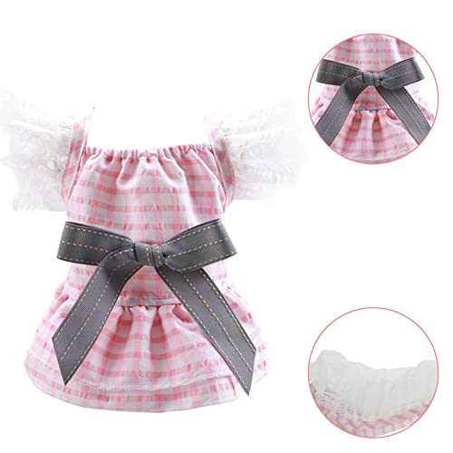 Toysructin Pet Dress Girl with Bow, Sweet Plaid Dog Princess Dresses Comfy Lace Sleeves Dogs Clothes for Spring Summer Autumn, Cute Cat Dog Skirt Thin Puppy Skirts Apparel for Small Medium Large Pets