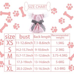 Toysructin Pet Dress Girl with Bow, Sweet Plaid Dog Princess Dresses Comfy Lace Sleeves Dogs Clothes for Spring Summer Autumn, Cute Cat Dog Skirt Thin Puppy Skirts Apparel for Small Medium Large Pets