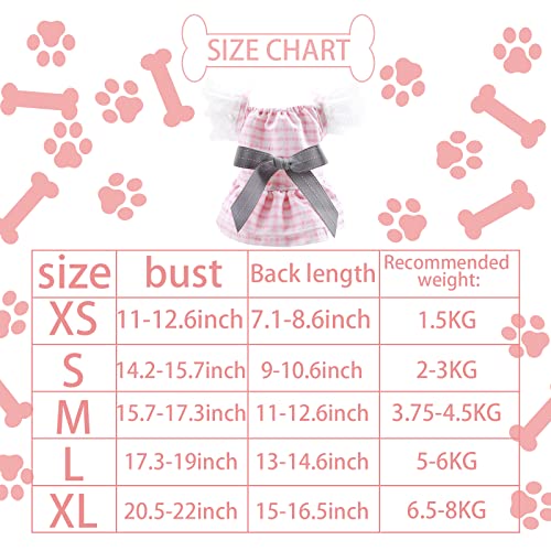 Toysructin Pet Dress Girl with Bow, Sweet Plaid Dog Princess Dresses Comfy Lace Sleeves Dogs Clothes for Spring Summer Autumn, Cute Cat Dog Skirt Thin Puppy Skirts Apparel for Small Medium Large Pets