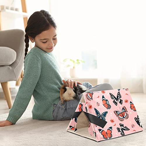 enheng Small Pet Hideout Sweet Butterflies Flying Lady Bug Pattern Hamster House Guinea Pig Playhouse for Dwarf Rabbits Hedgehogs Chinchillas