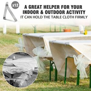 Tablecloth Clips, 12 Pack Stainless Steel Heavy Duty Picnic Table Cloth Clips, Outdoor Picnic Tables Cover Clamps Holders for Dining Restaurant Marquees Weddings Graduation Party,Thickness Below 1.4''