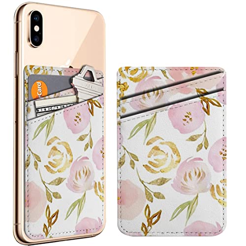 Diascia Pack of 2 - Cellphone Stick on Leather Cardholder ( Watercolor Rose Glitter Flower Pattern Pattern ) ID Credit Card Pouch Wallet Pocket Sleeve