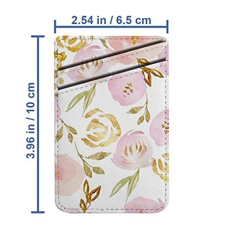 Diascia Pack of 2 - Cellphone Stick on Leather Cardholder ( Watercolor Rose Glitter Flower Pattern Pattern ) ID Credit Card Pouch Wallet Pocket Sleeve