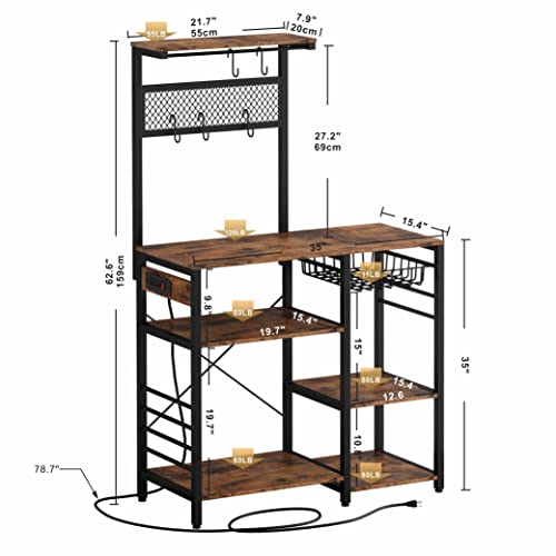 IRONCK Bakers Rack, Microwave Stand with Power Outlet, Industrial Coffee Bar with Wire Drawer for Kitchen, Living Room Easy Assembly and Save Space Vintage Brown