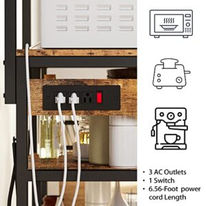 IRONCK Bakers Rack, Microwave Stand with Power Outlet, Industrial Coffee Bar with Wire Drawer for Kitchen, Living Room Easy Assembly and Save Space Vintage Brown