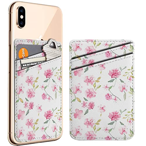 Diascia Pack of 2 - Cellphone Stick on Leather Cardholder ( Pink Rose Watercolor Pattern Pattern ) ID Credit Card Pouch Wallet Pocket Sleeve