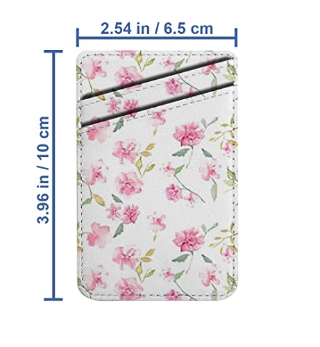 Diascia Pack of 2 - Cellphone Stick on Leather Cardholder ( Pink Rose Watercolor Pattern Pattern ) ID Credit Card Pouch Wallet Pocket Sleeve