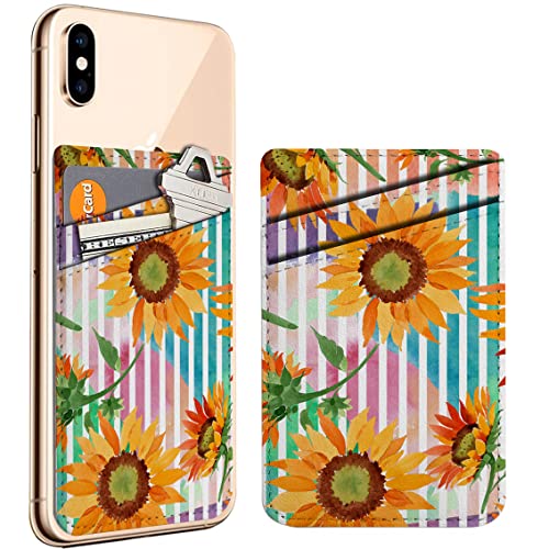 Diascia Pack of 2 - Cellphone Stick on Leather Cardholder ( Watercolor Orange Sunflower Flower Floral Pattern Pattern ) ID Credit Card Pouch Wallet Pocket Sleeve